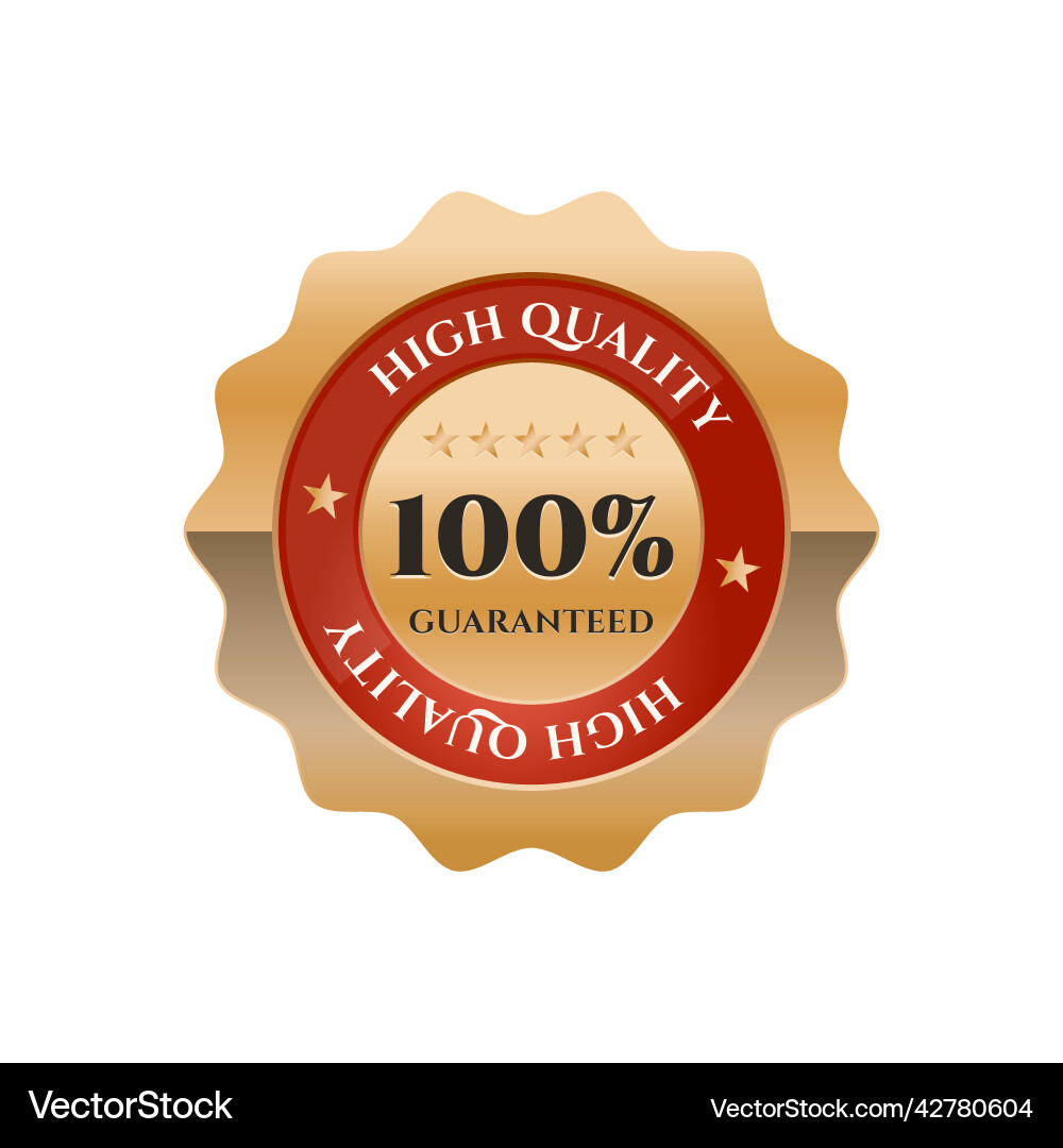 Red guaranteed badge with gold border Royalty Free Vector