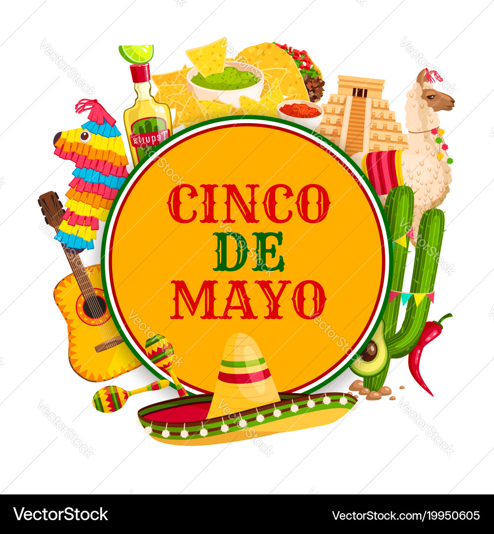 Cinco de mayo poster with mexican holiday symbols Vector Image