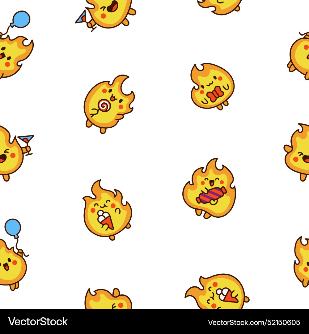 Cute kawaii fire character seamless pattern Vector Image