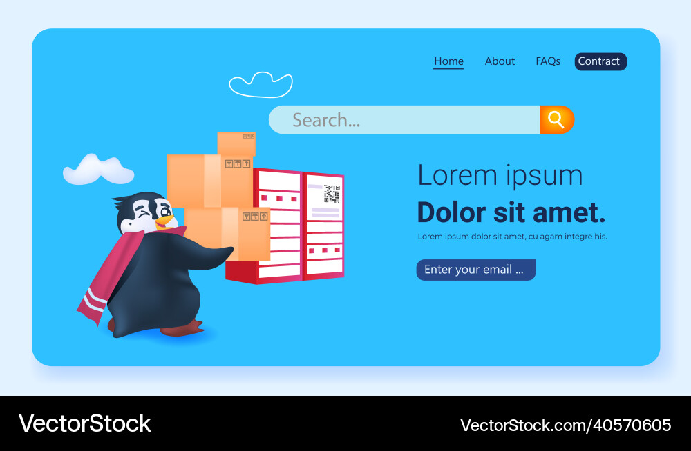 Cute penguin animal delivering cardboard boxes Vector Image