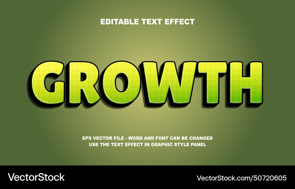 Editable text effect growth 3d template Royalty Free Vector