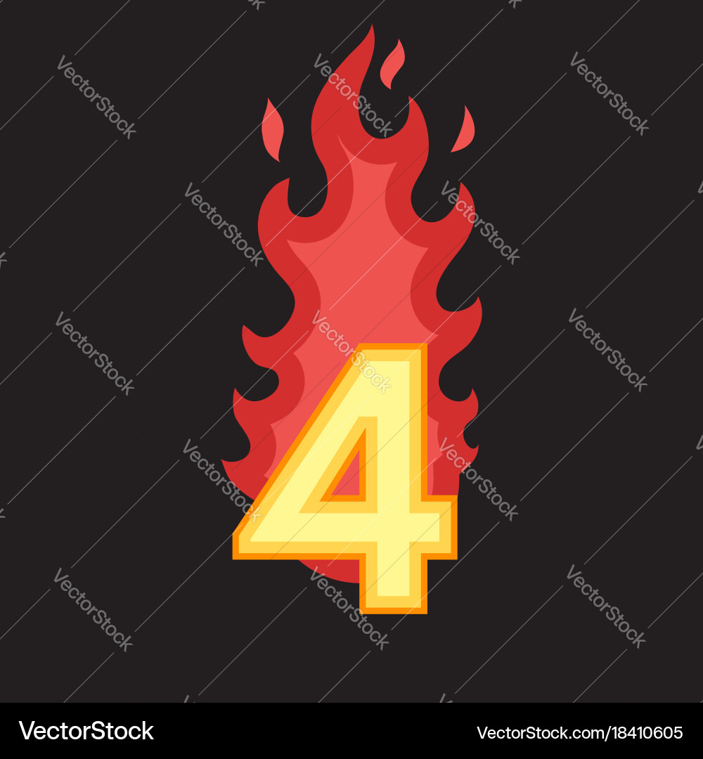 Flaming number four Royalty Free Vector Image - VectorStock