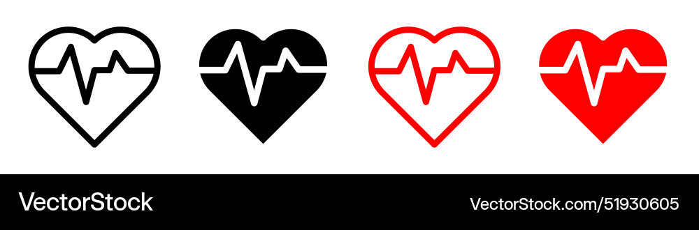 Heart rate pulse icon logo set Royalty Free Vector Image