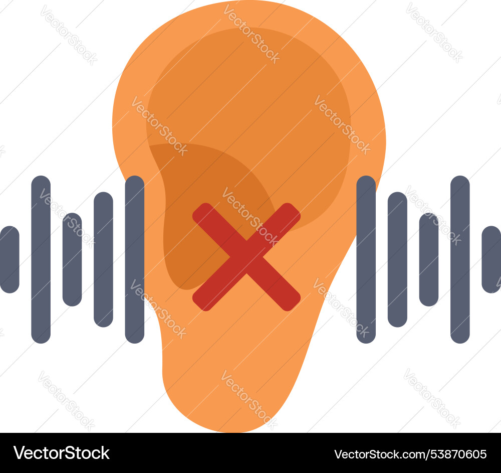 Human ear is ignoring incoming sound waves Vector Image