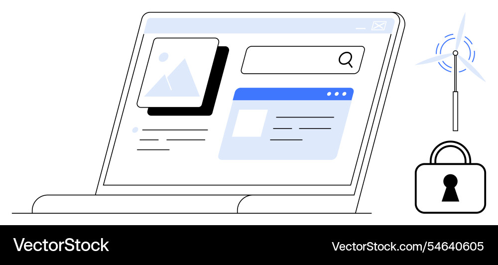 Laptop interface with magnifying glass wind Vector Image