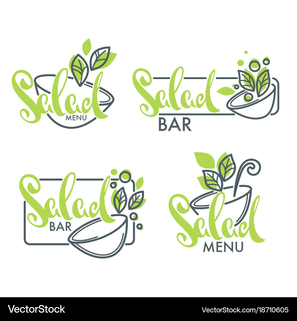 Salad bar and menu logo emblems symbols Royalty Free Vector