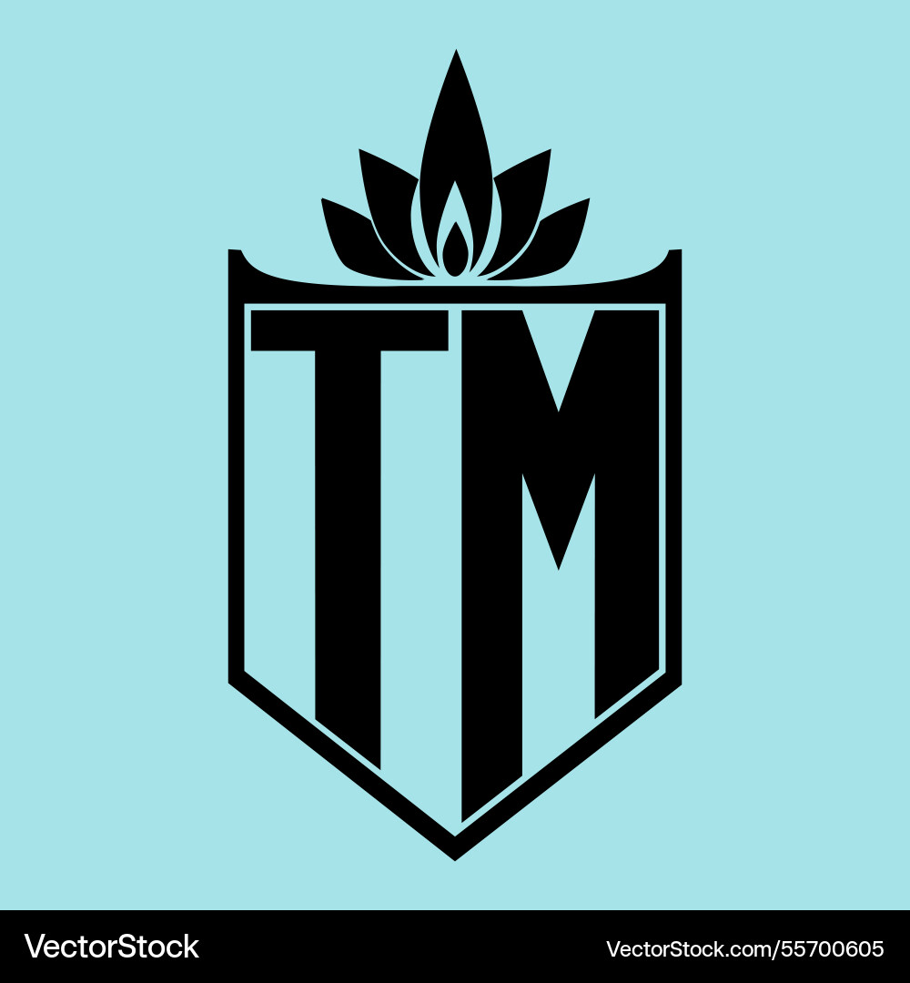 Tm logo with elegant crown symbol and shield Vector Image