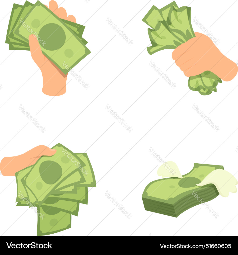 Various hand gestures holding money Royalty Free Vector