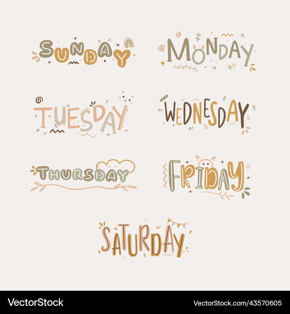 Weekdays letter doodle collection Royalty Free Vector Image