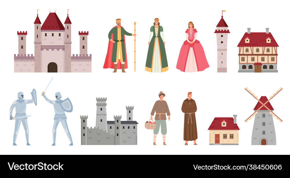 Medieval characters cartoon middle ages king Vector Image
