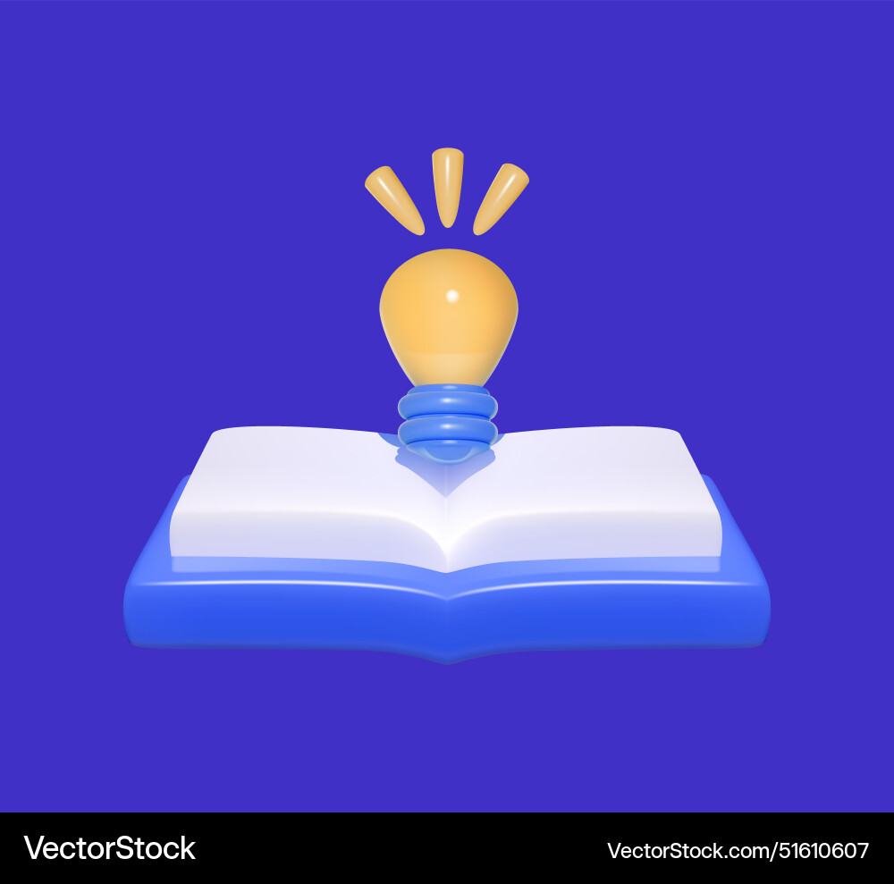 3d light bulb over open book Royalty Free Vector Image