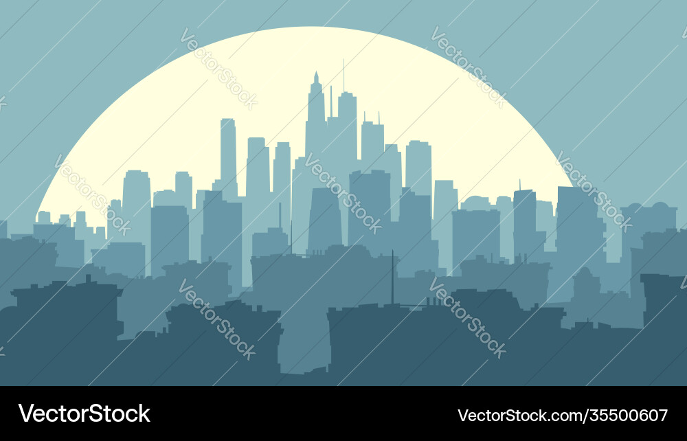 Abstract big city at night with moon Royalty Free Vector