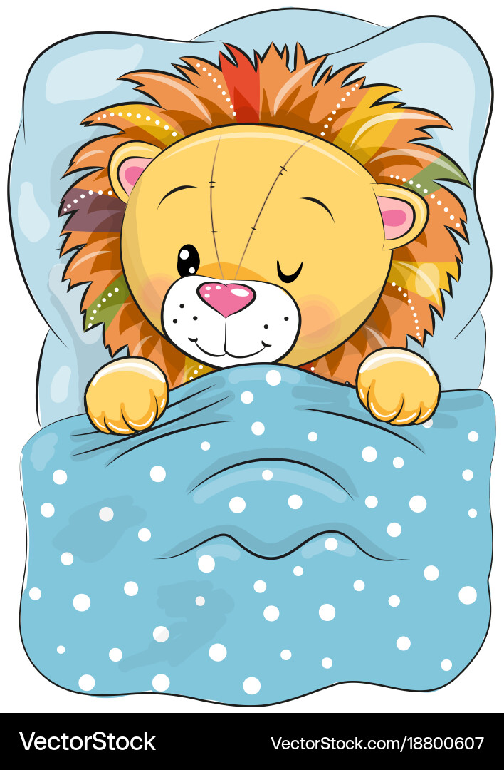 Cartoon sleeping lion in a bed Royalty Free Vector Image