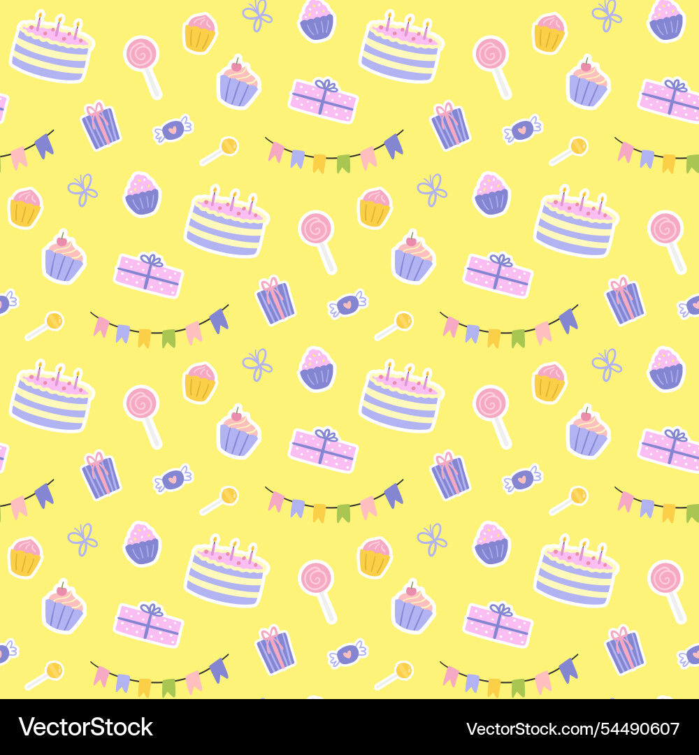 Happy birthday seamless pattern with cake Vector Image