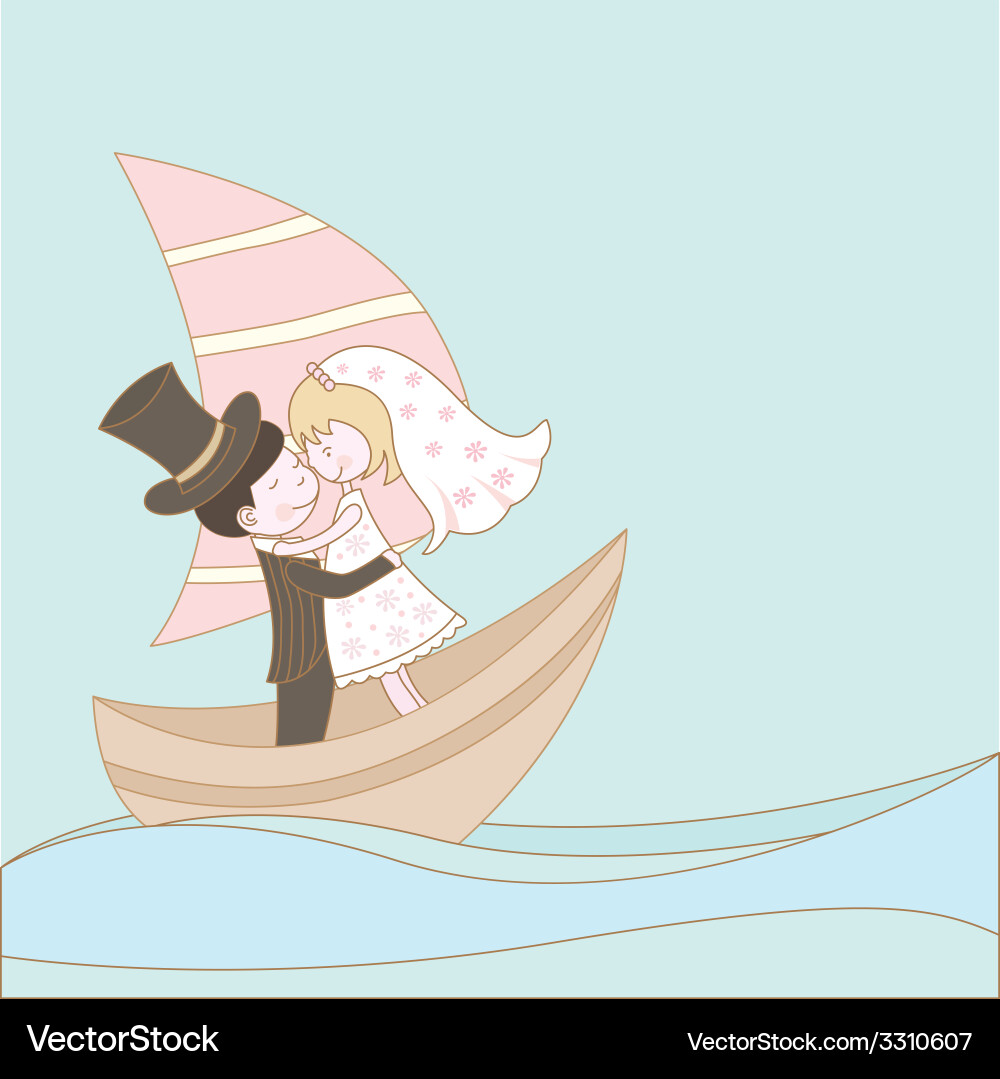 Wedding couple on the ship Royalty Free Vector Image