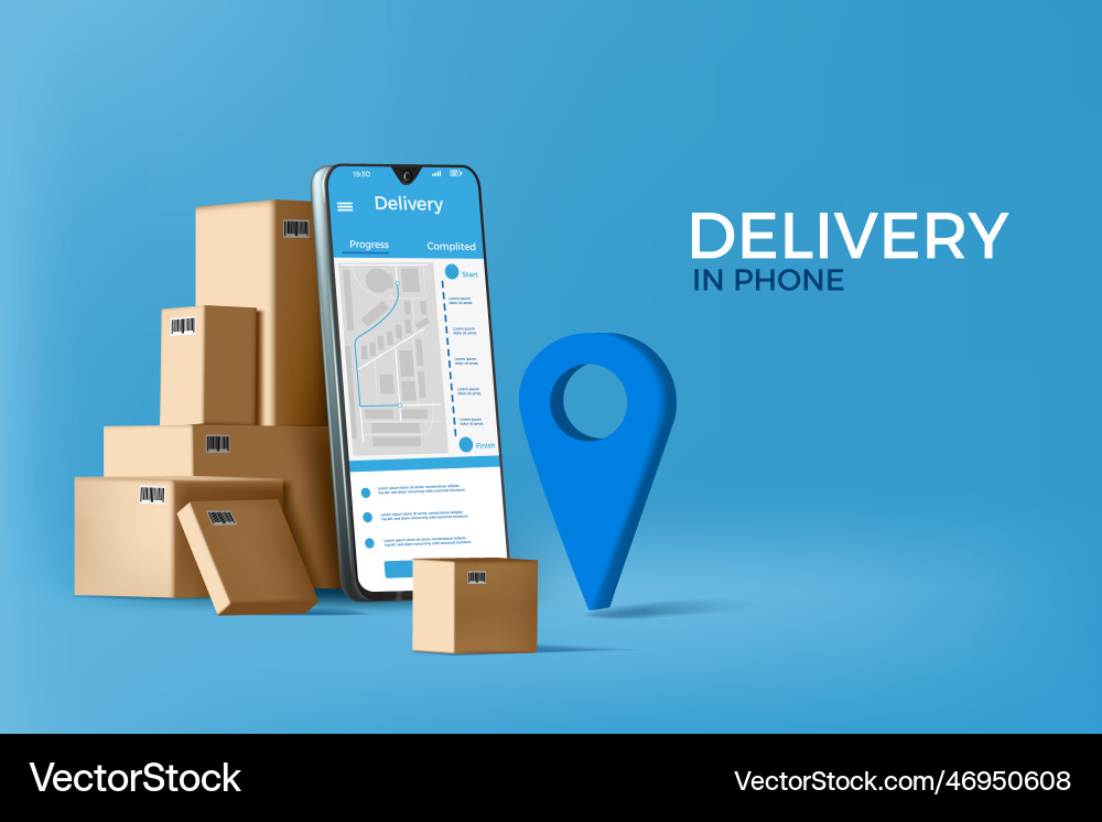 3d parcel box delivery in phone fast cargo Vector Image