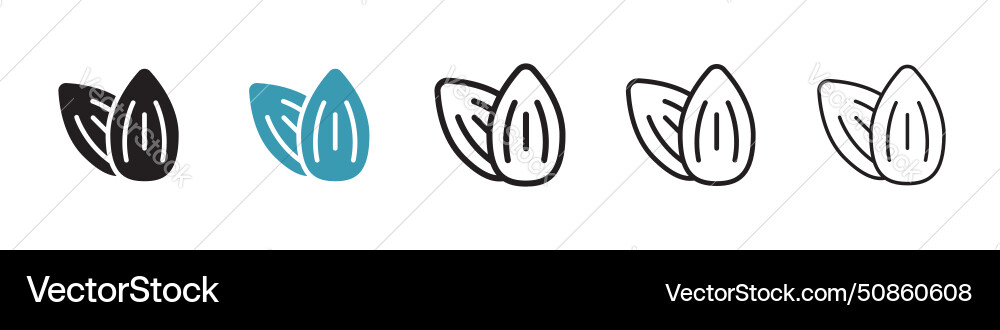 Almond icon set kernel nut milk symbol Royalty Free Vector