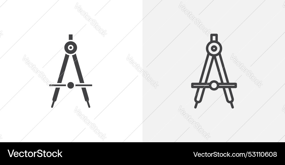 Drawing compass thin line icon set Royalty Free Vector Image