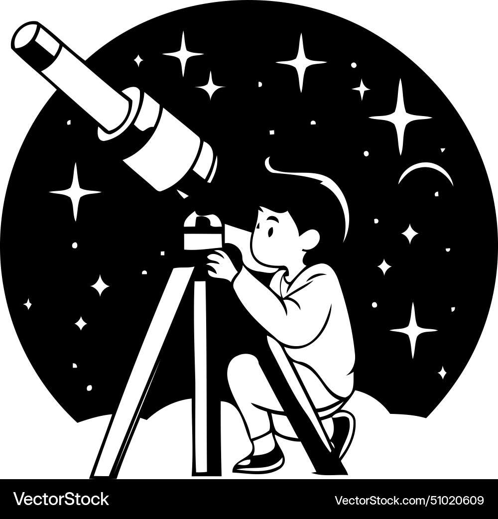 Cute boy looking through a telescope in cartoon Vector Image