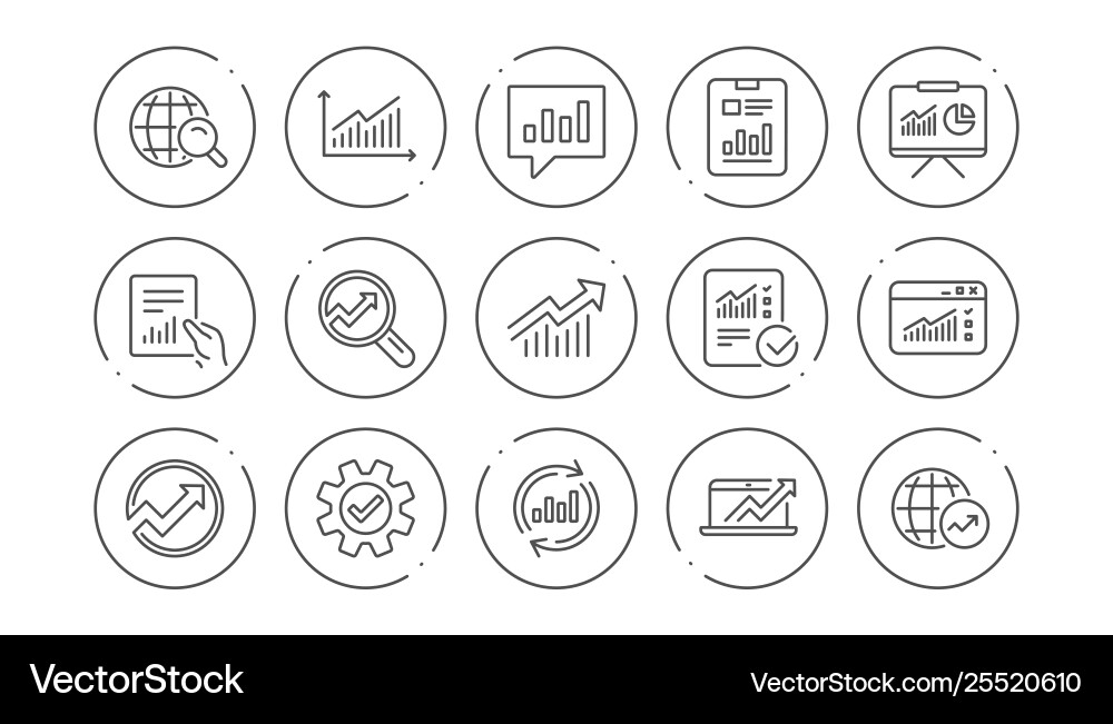 Analytics line icons reports charts and graphs Vector Image