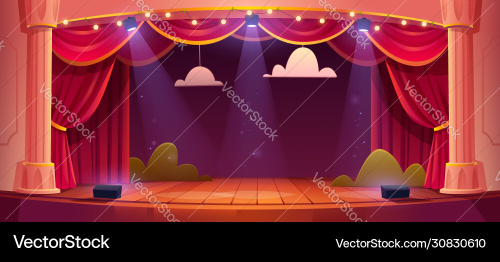 Cartoon theater stage with red curtains Royalty Free Vector