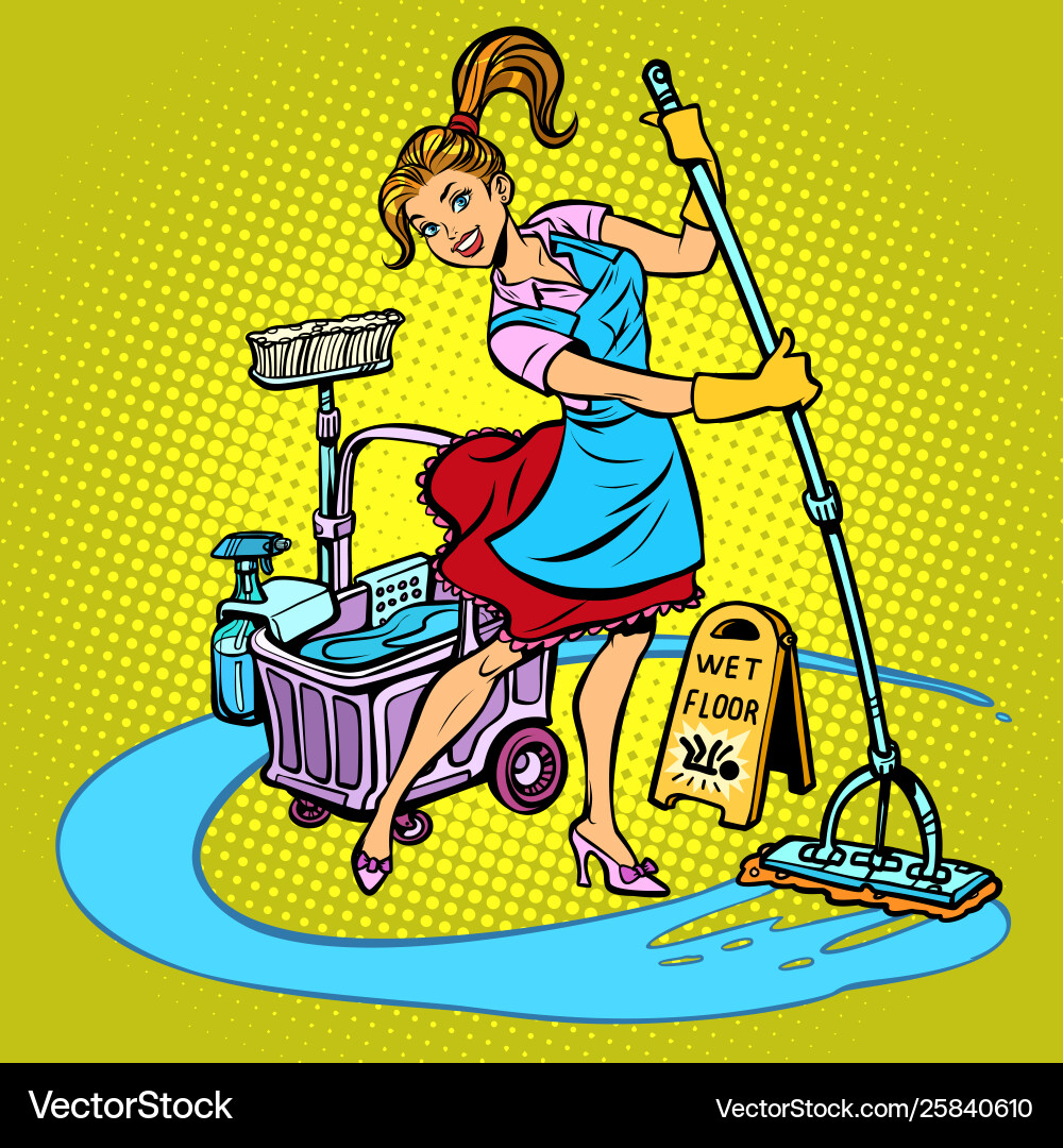 Cleaning lady washes floor Royalty Free Vector Image