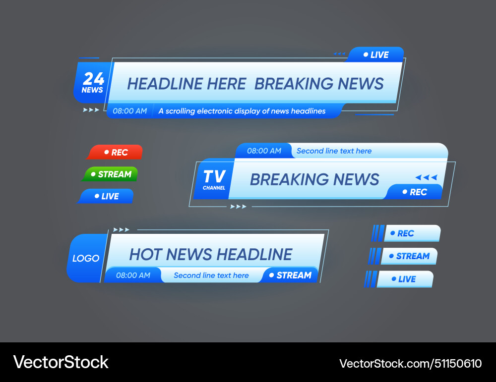 Lower third header banners for tv breaking news Vector Image
