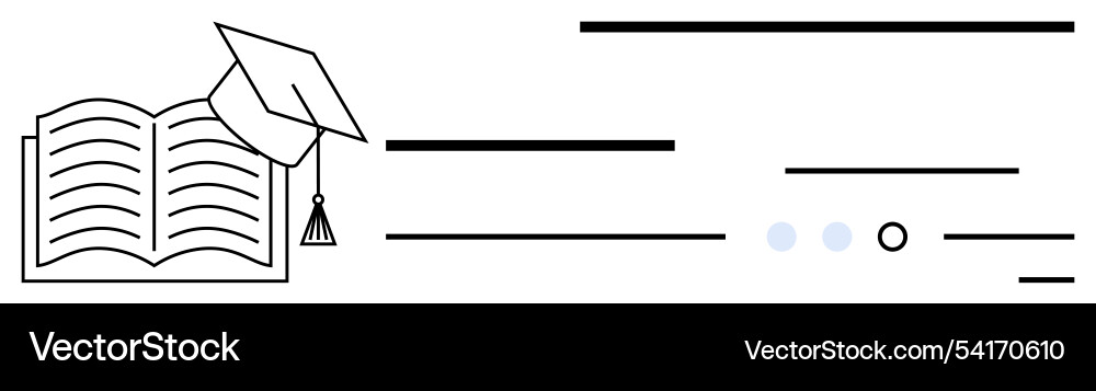 Open book with graduation cap and stylized lines Vector Image