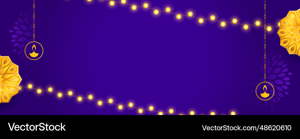 Shubh deepavali purple banner with light festoon Vector Image