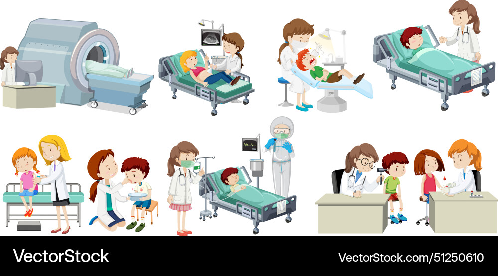 Various medical scenarios Royalty Free Vector Image