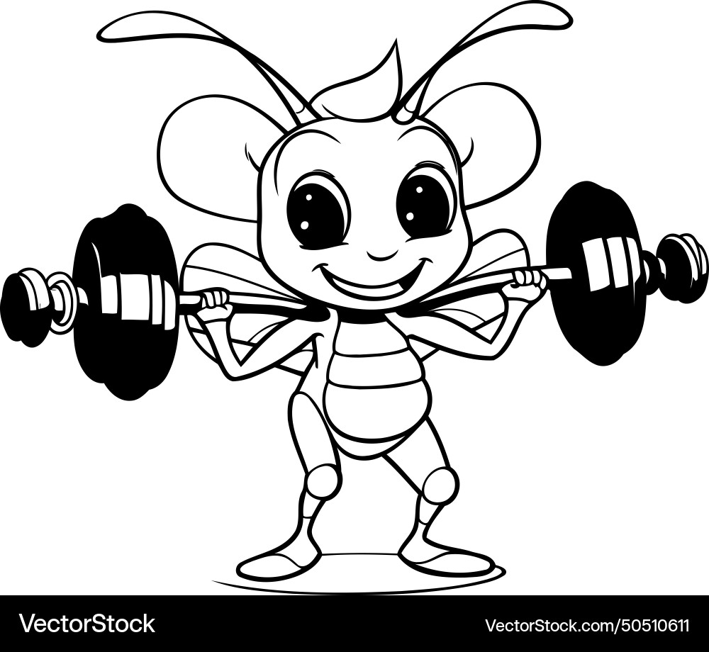 Cartoon bee lifting a barbell on white background Vector Image