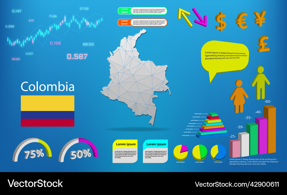 Colombia map info graphics - charts symbols Vector Image