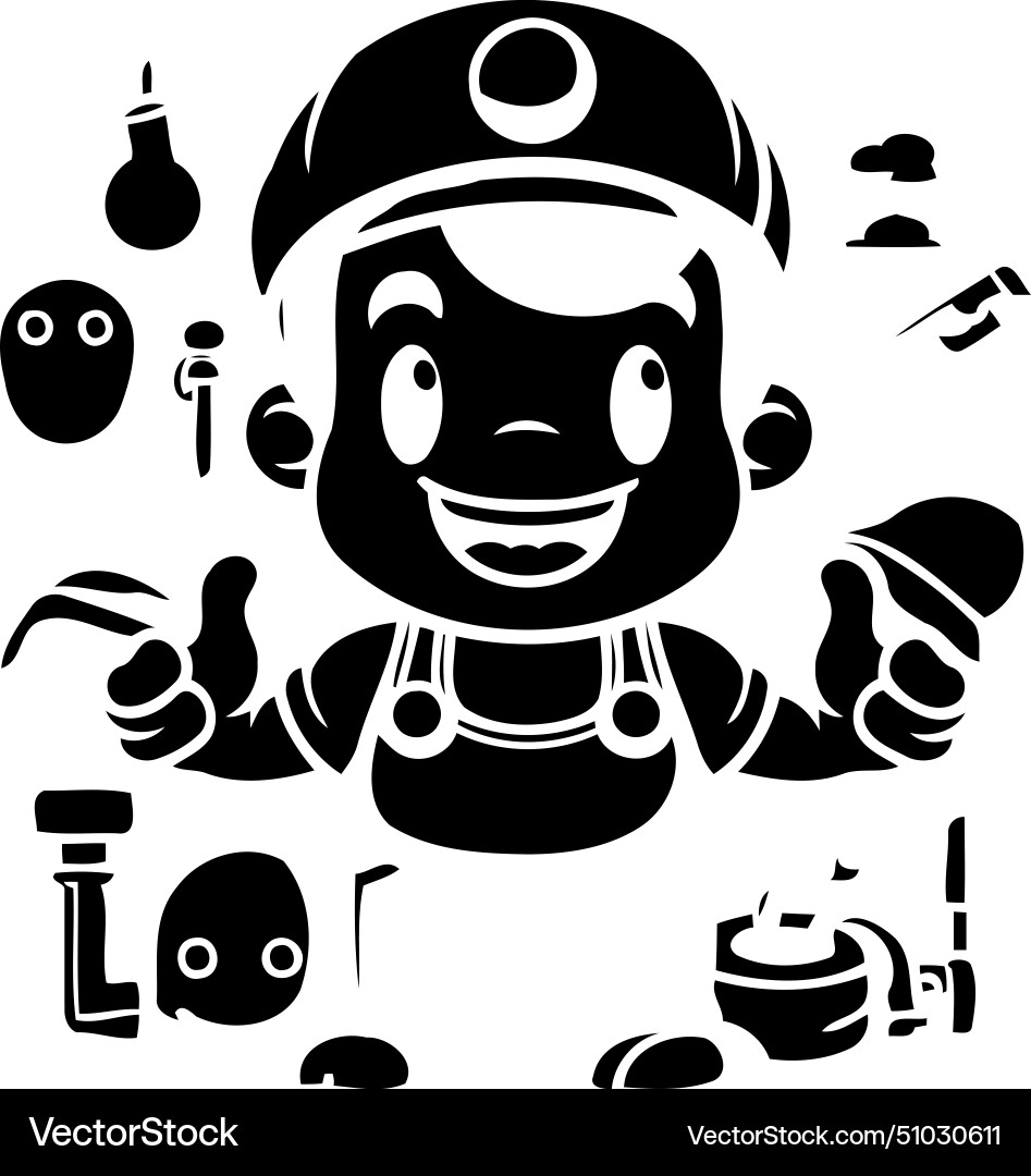 Cute cartoon handyman with different tools for Vector Image