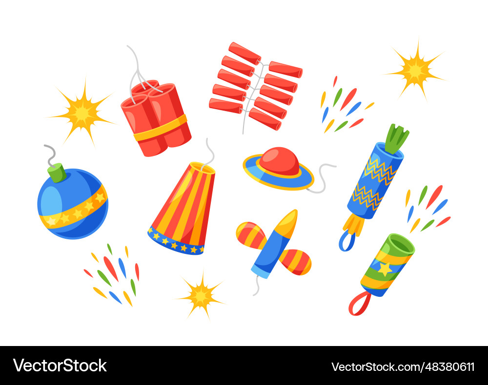 Explosive fireworks petards and dazzling Vector Image