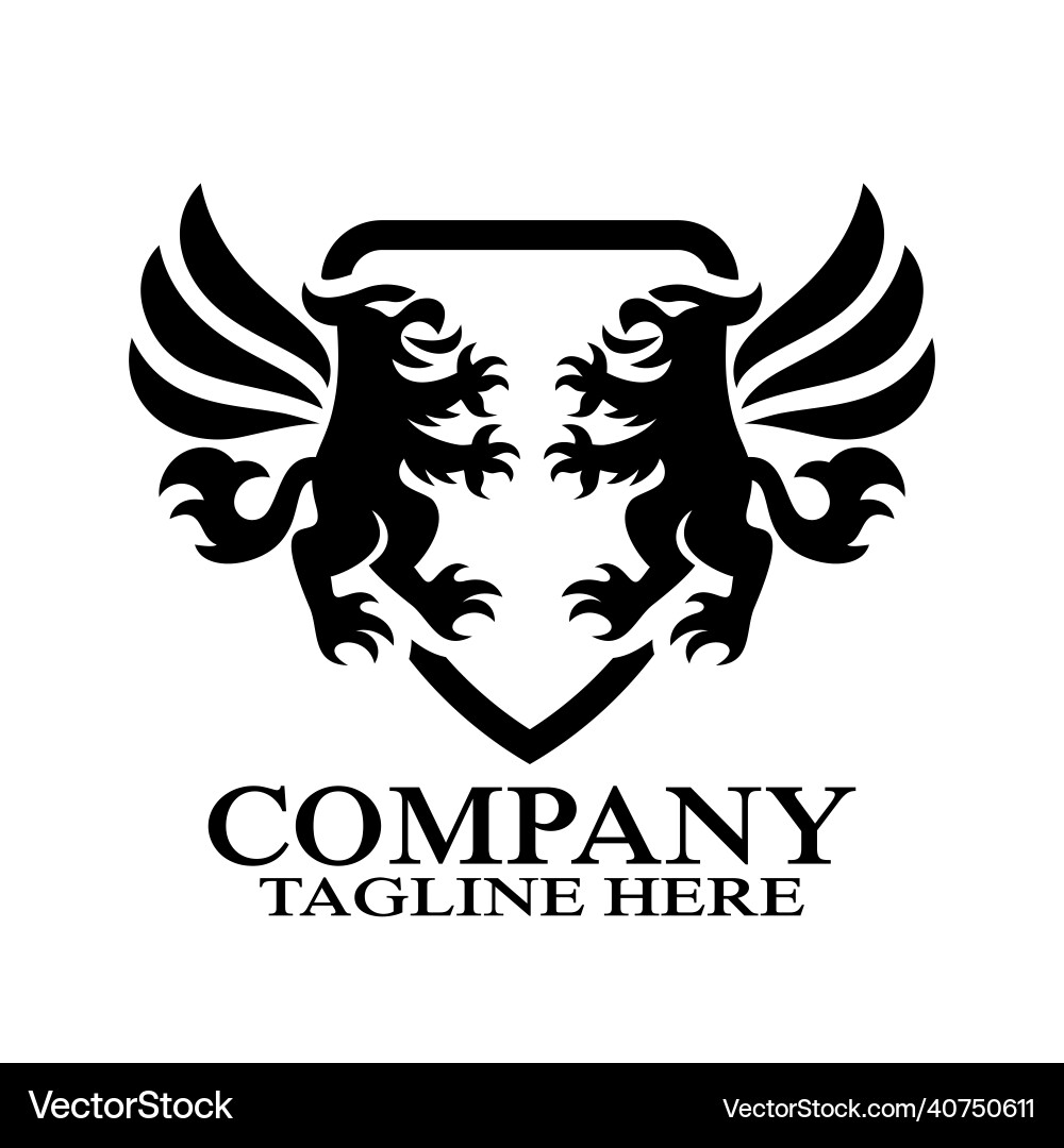 Modern heraldic griffin in shield logo Royalty Free Vector