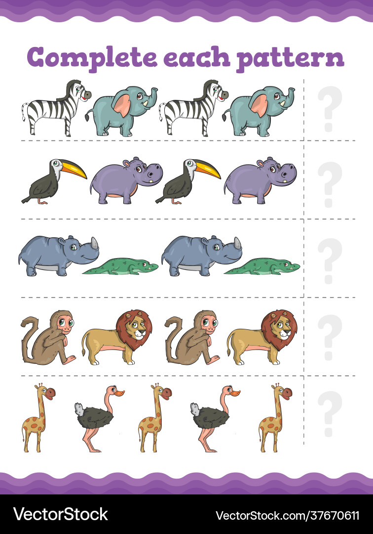 Pattern Completion Game for Kids Royalty Free Vector Image