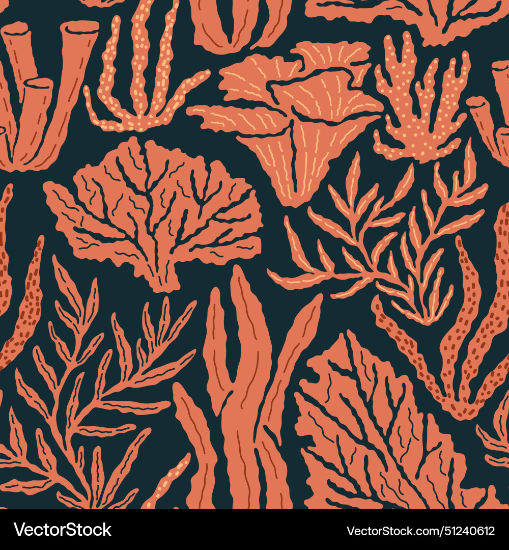 Coral and seaweed hand drawn seamless pattern Vector Image