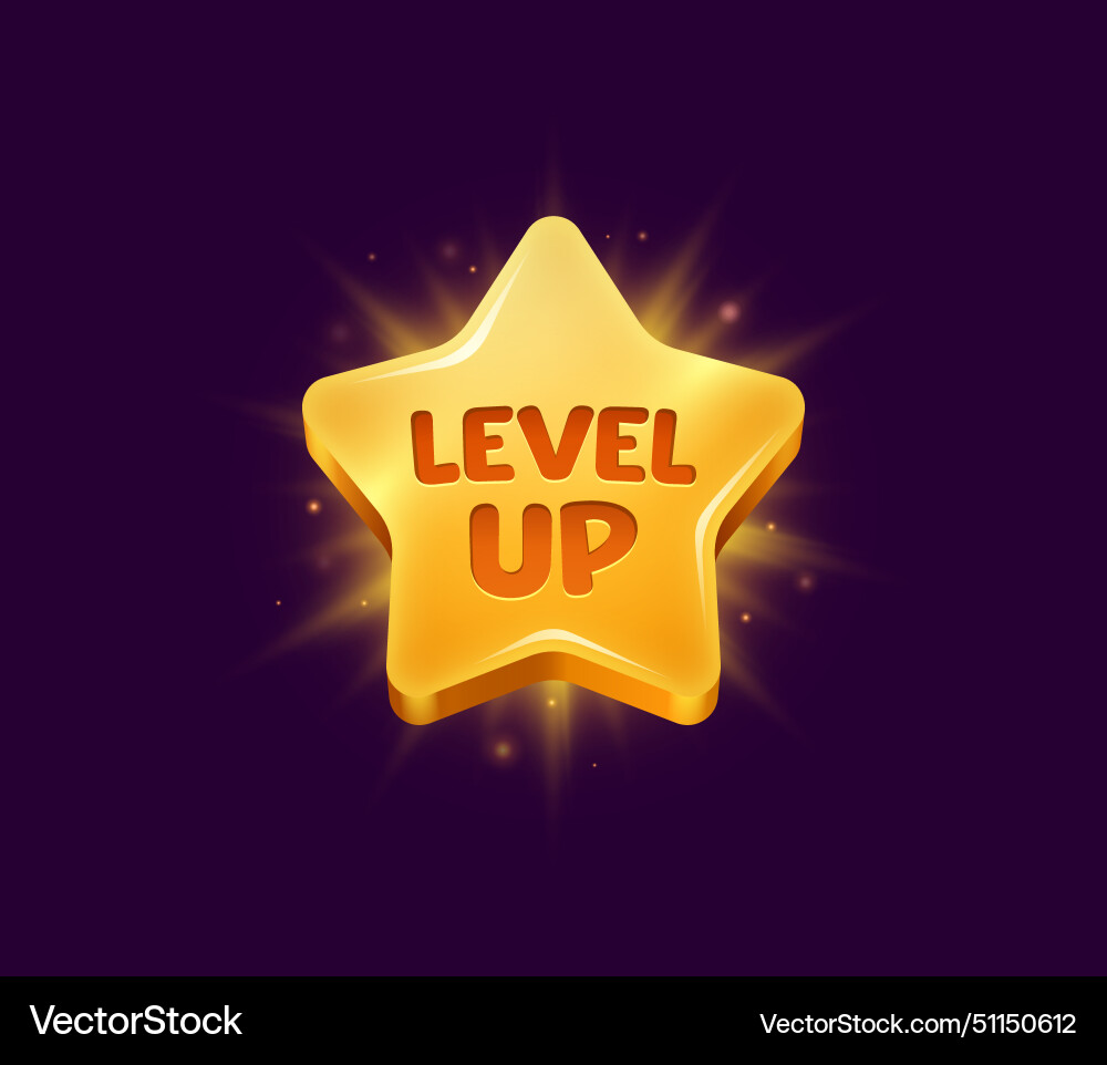 Level up rank game interface star shine badge Vector Image