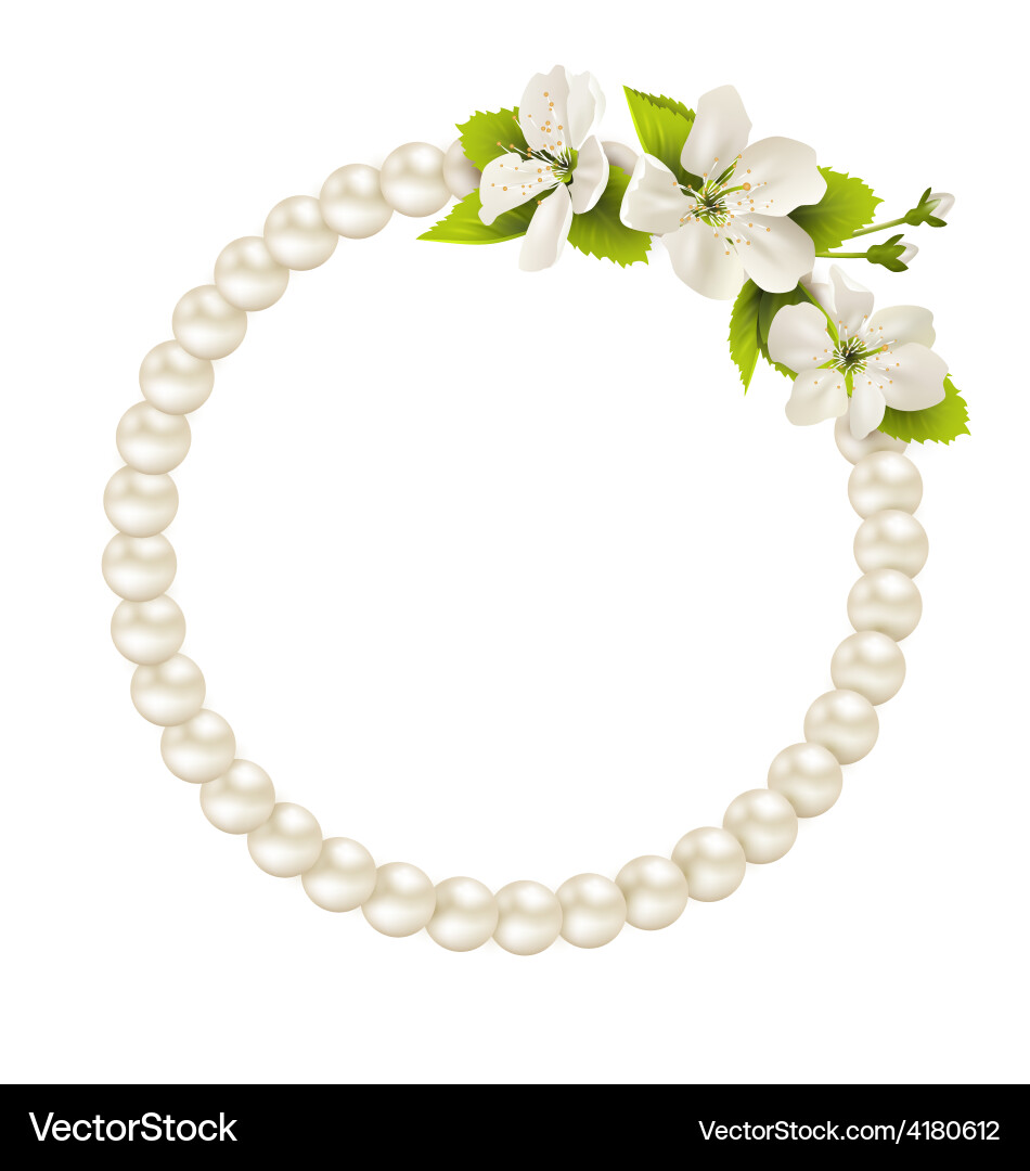 Pearl circle like frame with cherry flowers Vector Image