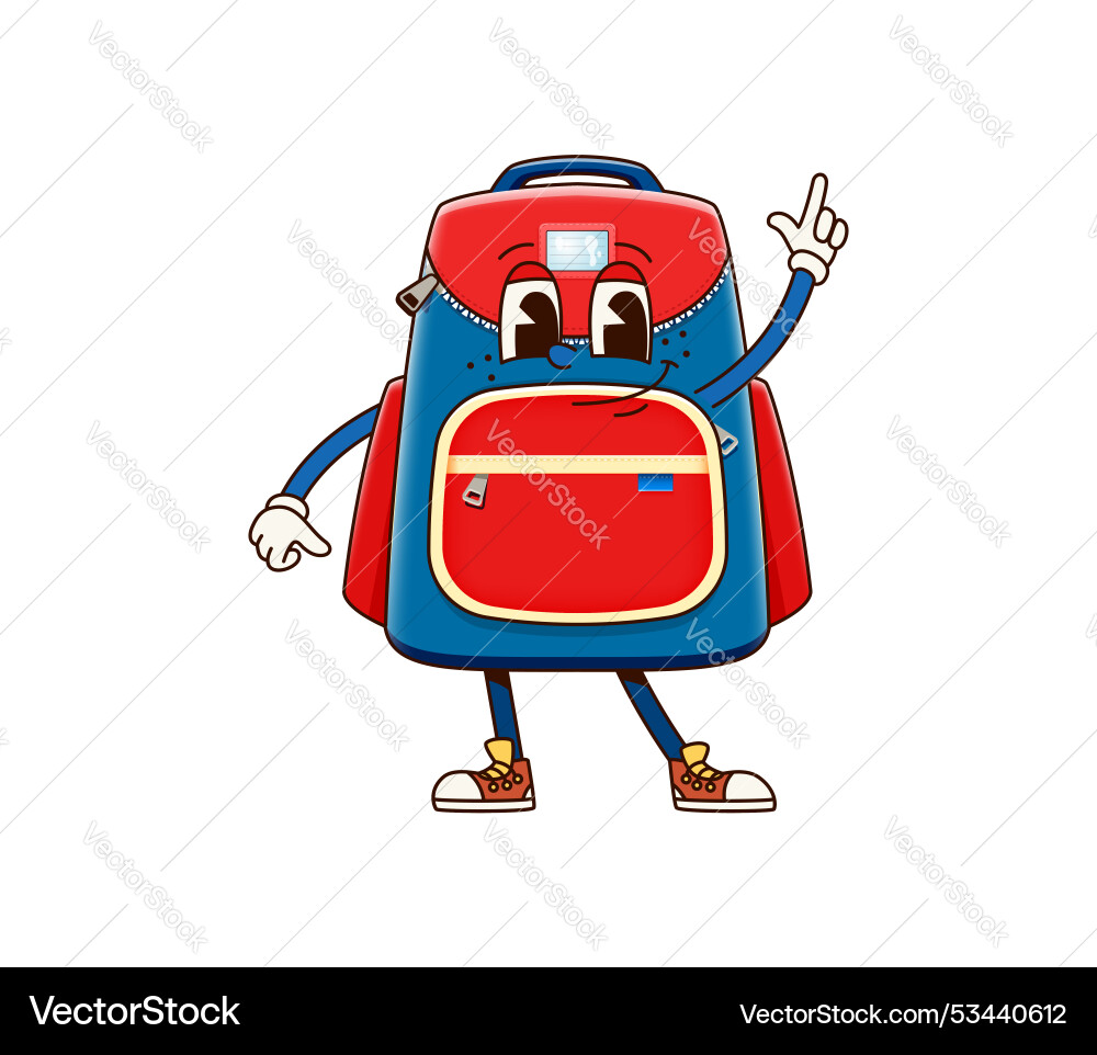 School backpack groovy character with funny face Vector Image