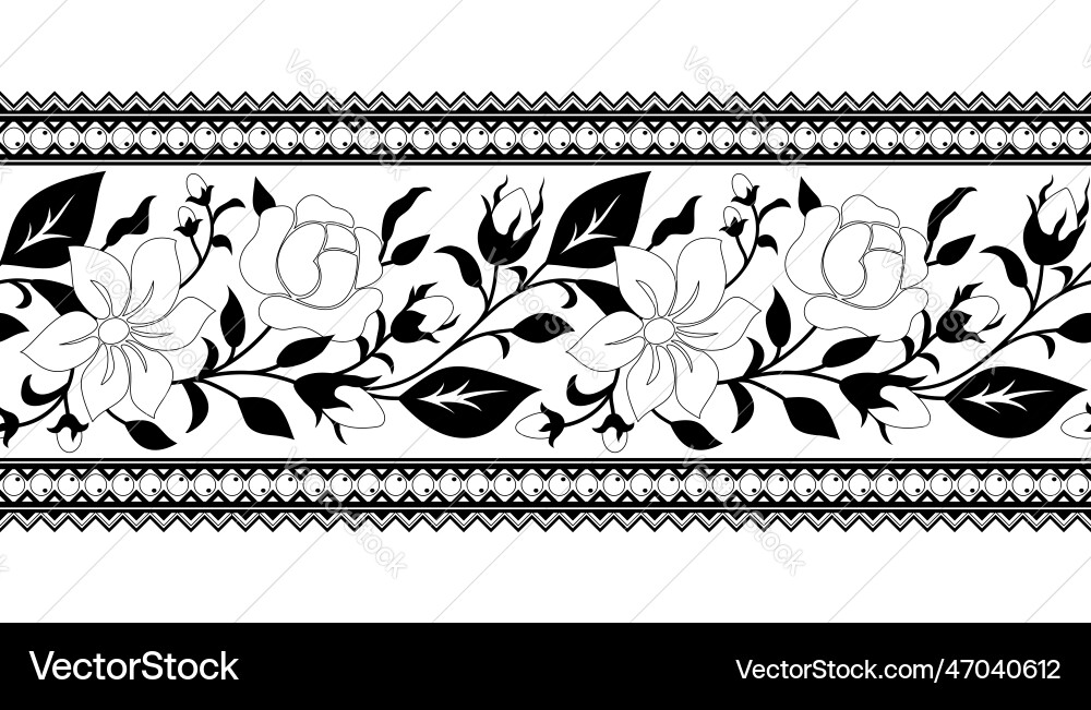 Seamless border with rose and mallow composition Vector Image