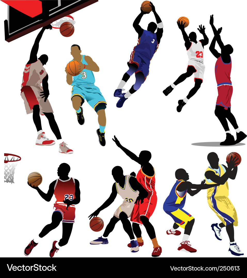 Basketball Players in Action Royalty Free Vector Image