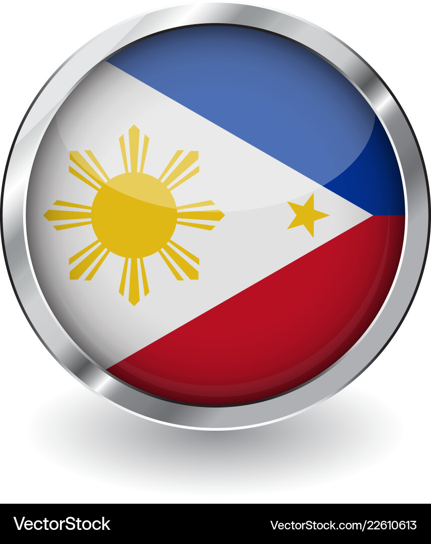 Flag of philippines button with metal frame Vector Image