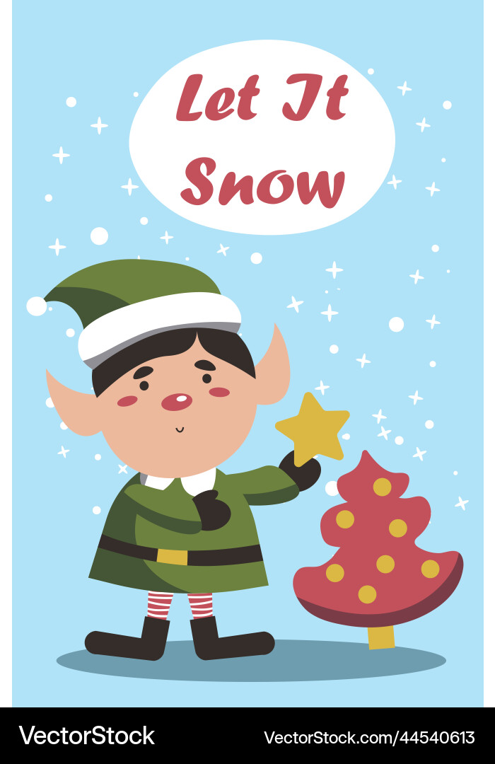 Little elf card winter calligraphy lettering Vector Image