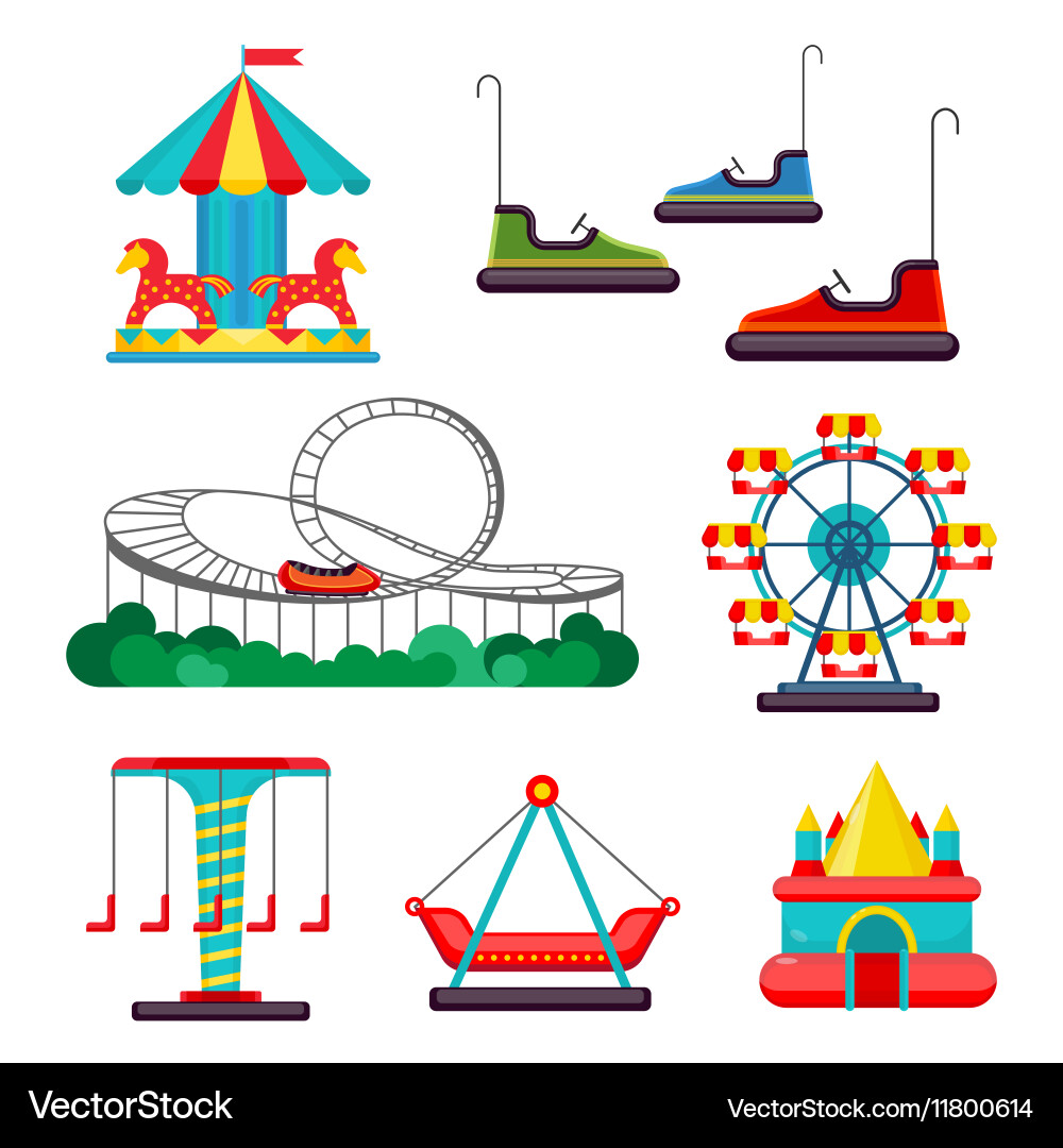 Amusement park ride set of attractions Royalty Free Vector
