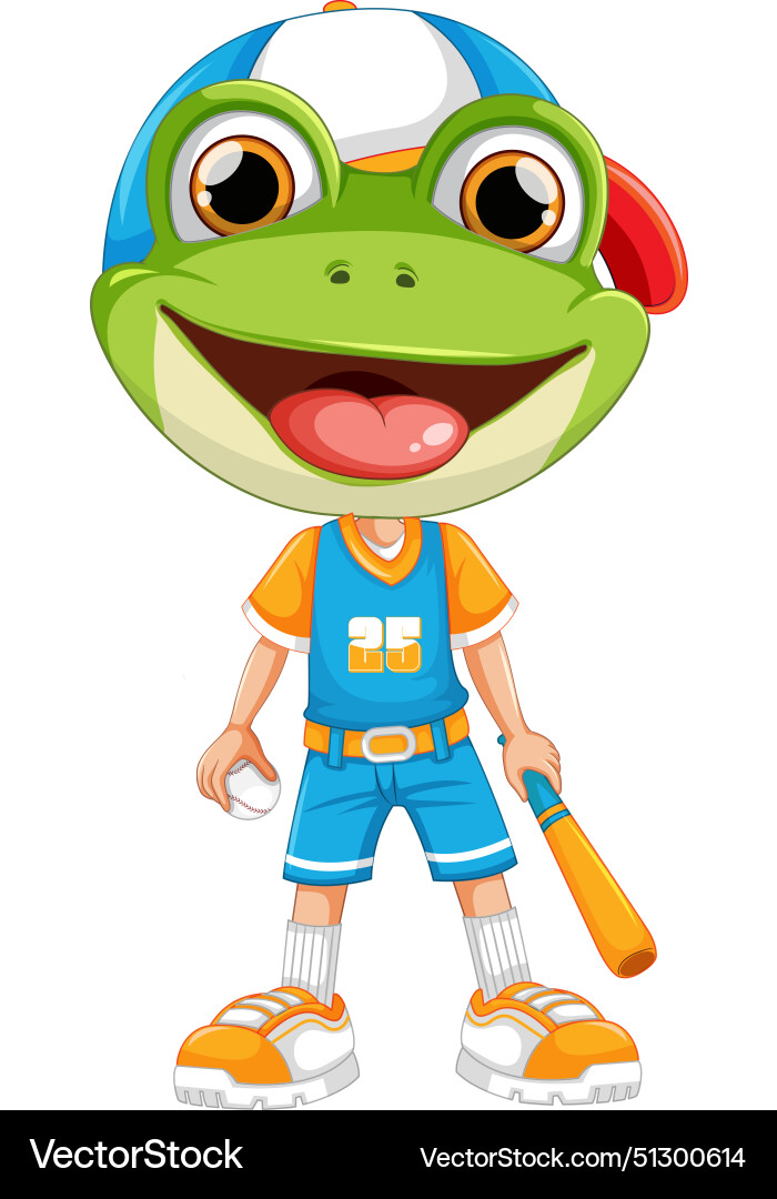 Cheerful frog character in baseball attire Vector Image