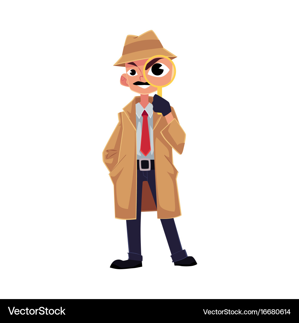 Comic style detective character looking through Vector Image