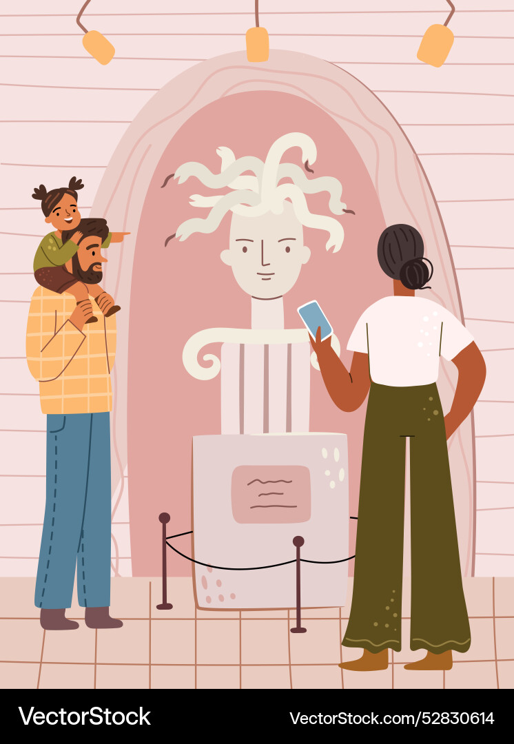 Gallery museum exposition cartoon antique statue Vector Image