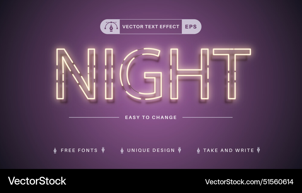 Night club - editable text effect font style Vector Image