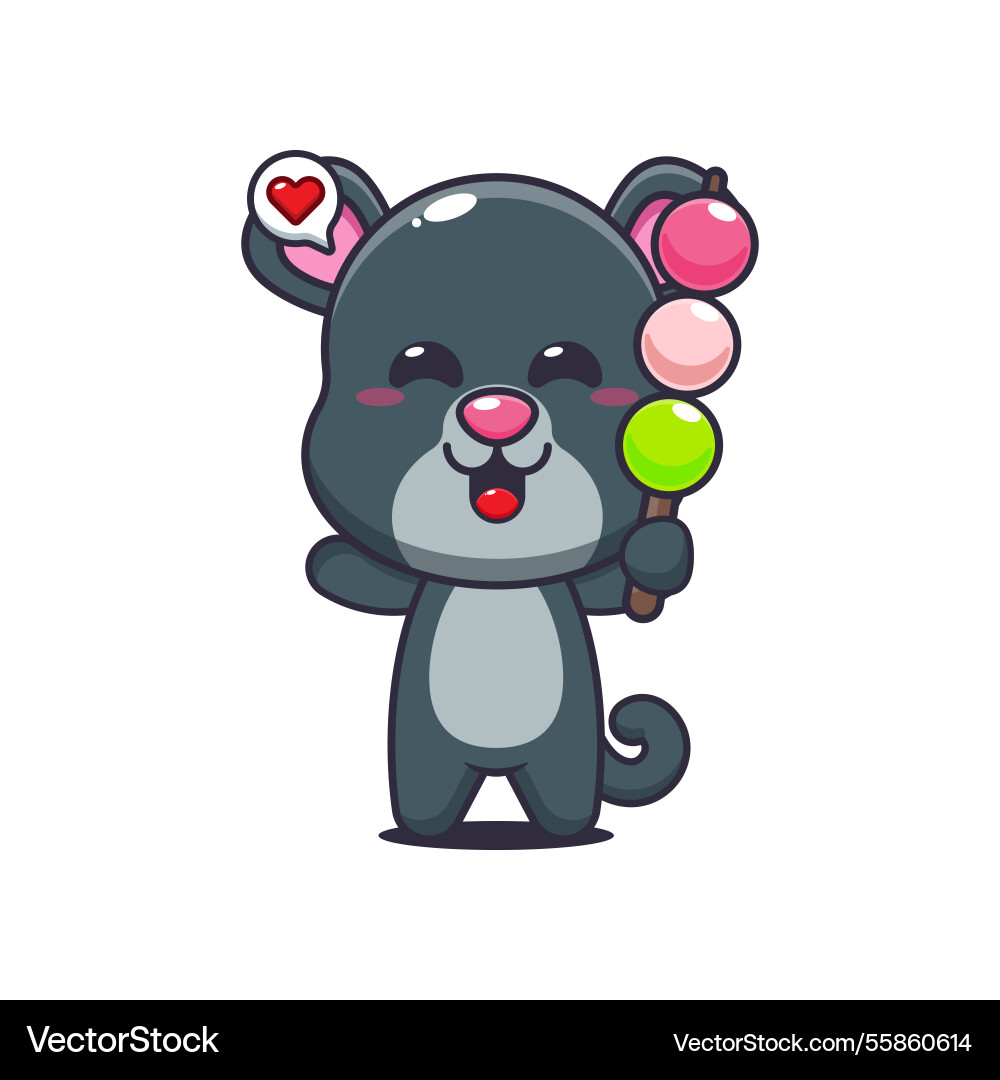 Panther cartoon eating dango Royalty Free Vector Image